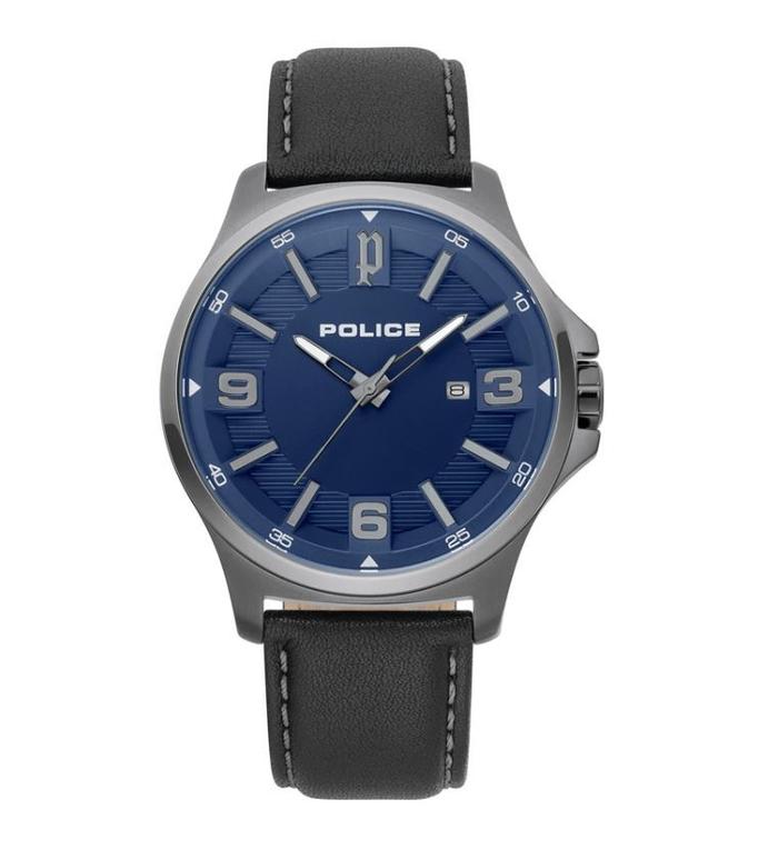 Police Watches Police Watch With Black Leather Band Blue Dial ...